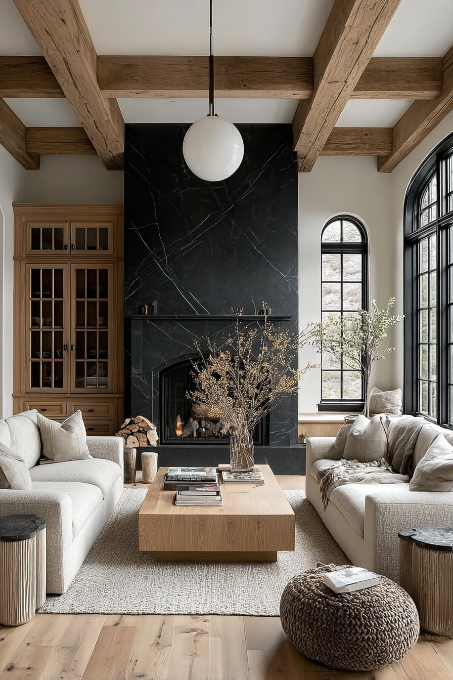 Modern Rustic Farmhouse Design: Black Marble, Warm Wood, and Timeless ...