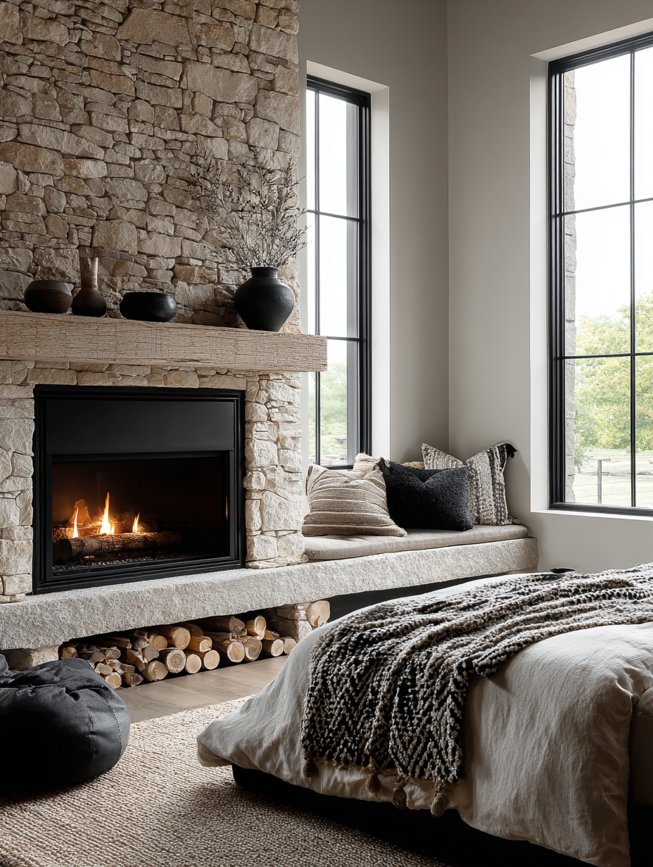 Modern Transitional Ranch 🏡 Stone Facades & Black Accents ⚫