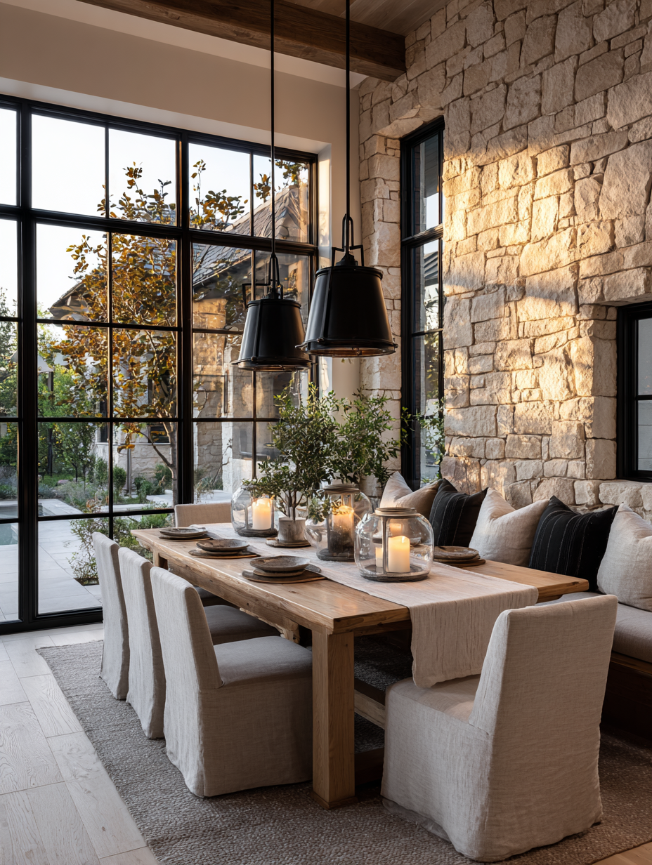 Modern Transitional Ranch 🏡 Stone Facades & Black Accents ⚫