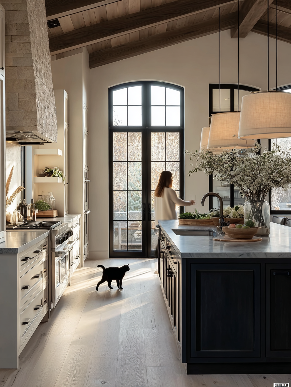 Modern Transitional Ranch 🏡 Stone Facades & Black Accents ⚫