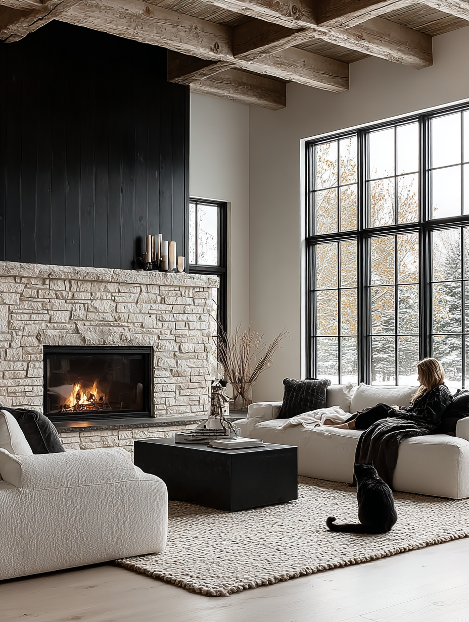 Modern Transitional Ranch 🏡 Stone Facades & Black Accents ⚫