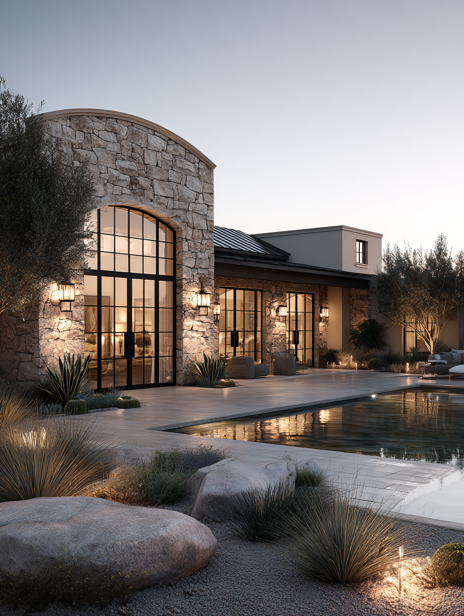 Modern Transitional Ranch 🏡 Stone Facades & Black Accents ⚫